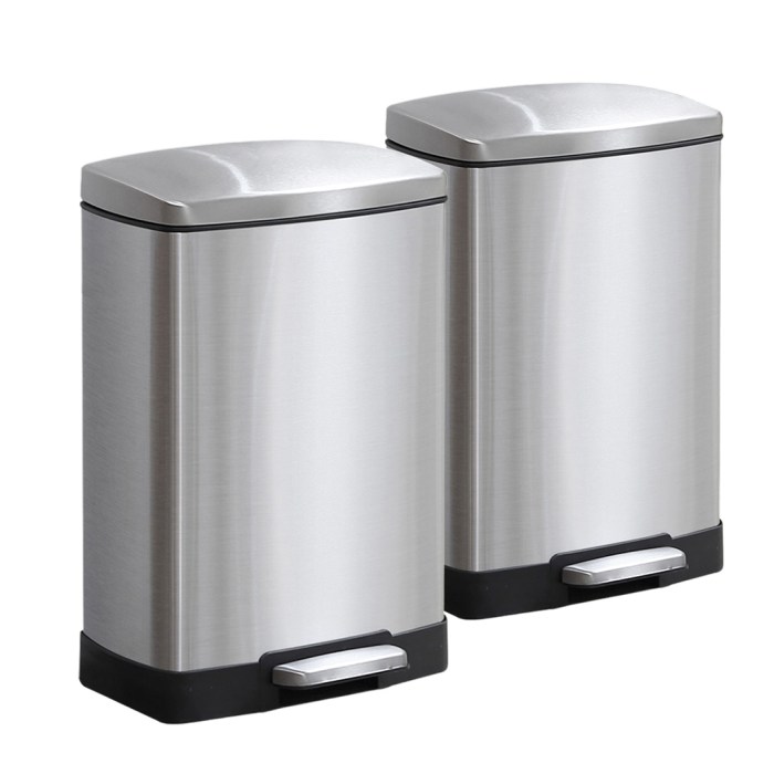 2x SOGA 12L Rectangular Foot Pedal Bins – Stainless Steel | Silver