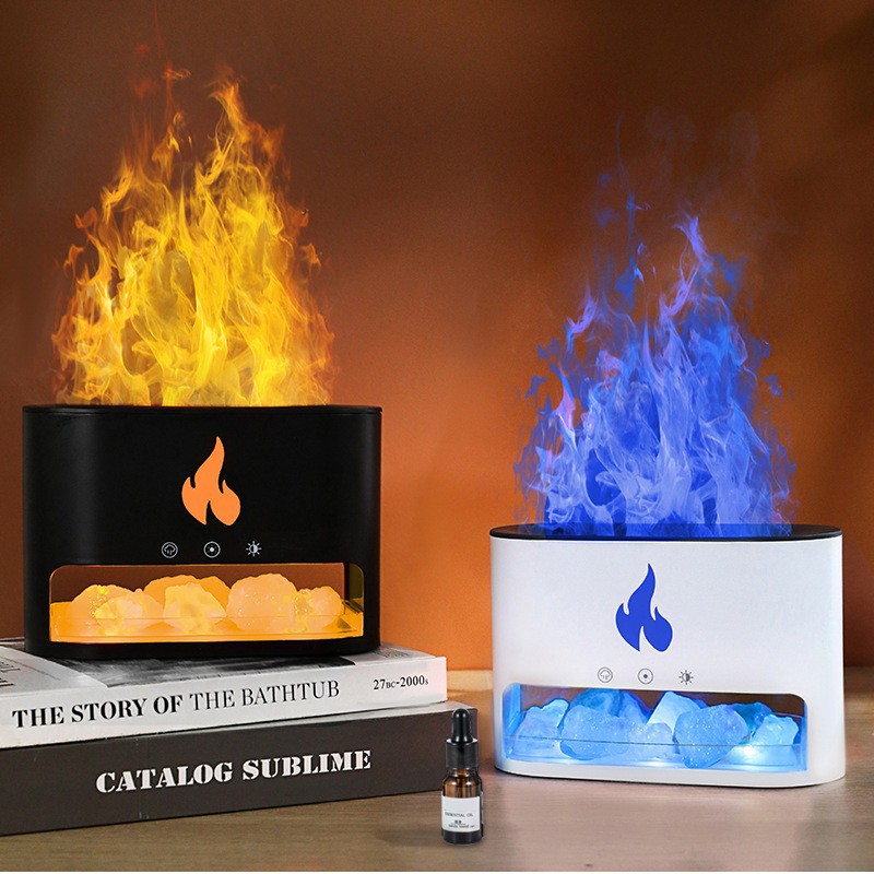 Black Himalayan Salt Flame Aroma Diffuser – 250ml Ultrasonic Humidifier ...